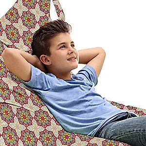 Ambesonne Ethnic Lounger Chair Bag, Mosaic Pattern of Ornamental Blossoms in Lively Colors Folkloric Ottoman Art Tile, High Capacity Storage with Handle Container, Lounger Size, Multicolor