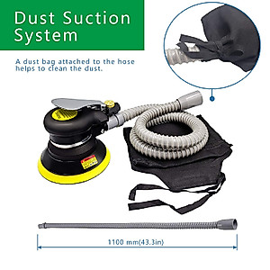 Air Random Orbital Sander, 5"6"Vacuum Air Sander, Dual Action Pneumatic Sander include5 inch 6 Inch Pads and sandpaper, Polisher for Car or Metal (Self-Vacuum)
