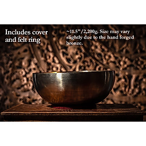 Bronze Singing Bowl with Felt Ring and Cover, Energy Series — MADE IN INDIA — For Meditation, Yoga and Sound Healing Therapy, 2-YEAR WARRANTY