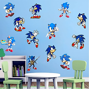 Wall Decals 3D Broken Wall Sonic Poster Stickers Removable PVC Cartoon for Boys Kids Room Party Decoration