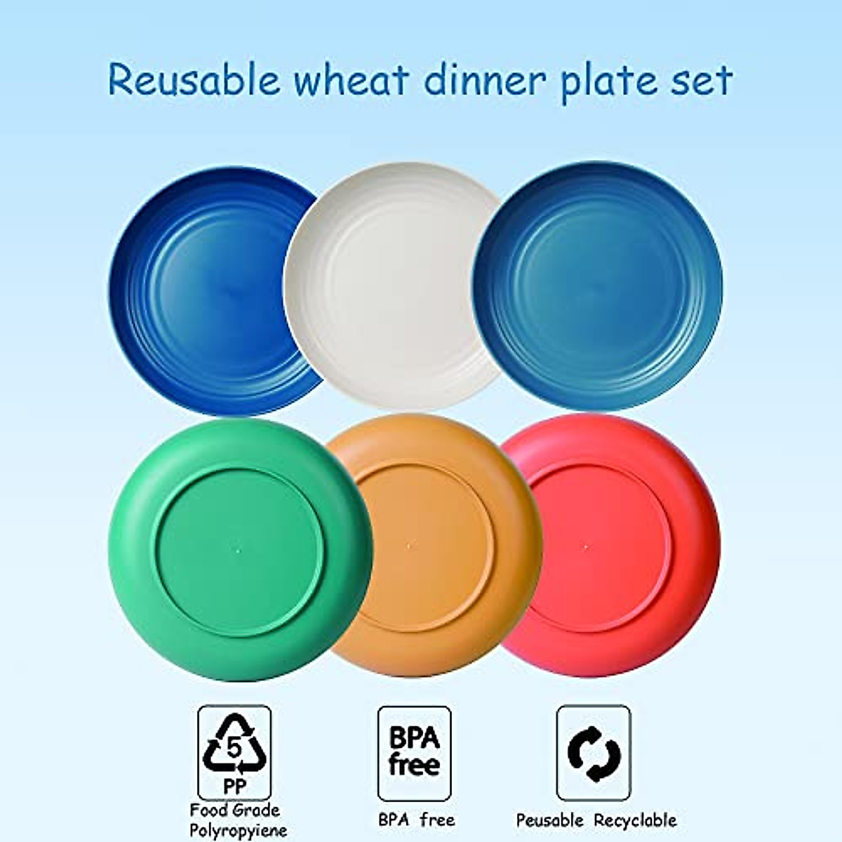 DLF. DONGLINFENG Wheat Straw Plates 6-Piece Unbreakable Wheat Plastic Dinner Plates (Deep Dish/Picnic Plate) 9-Inch