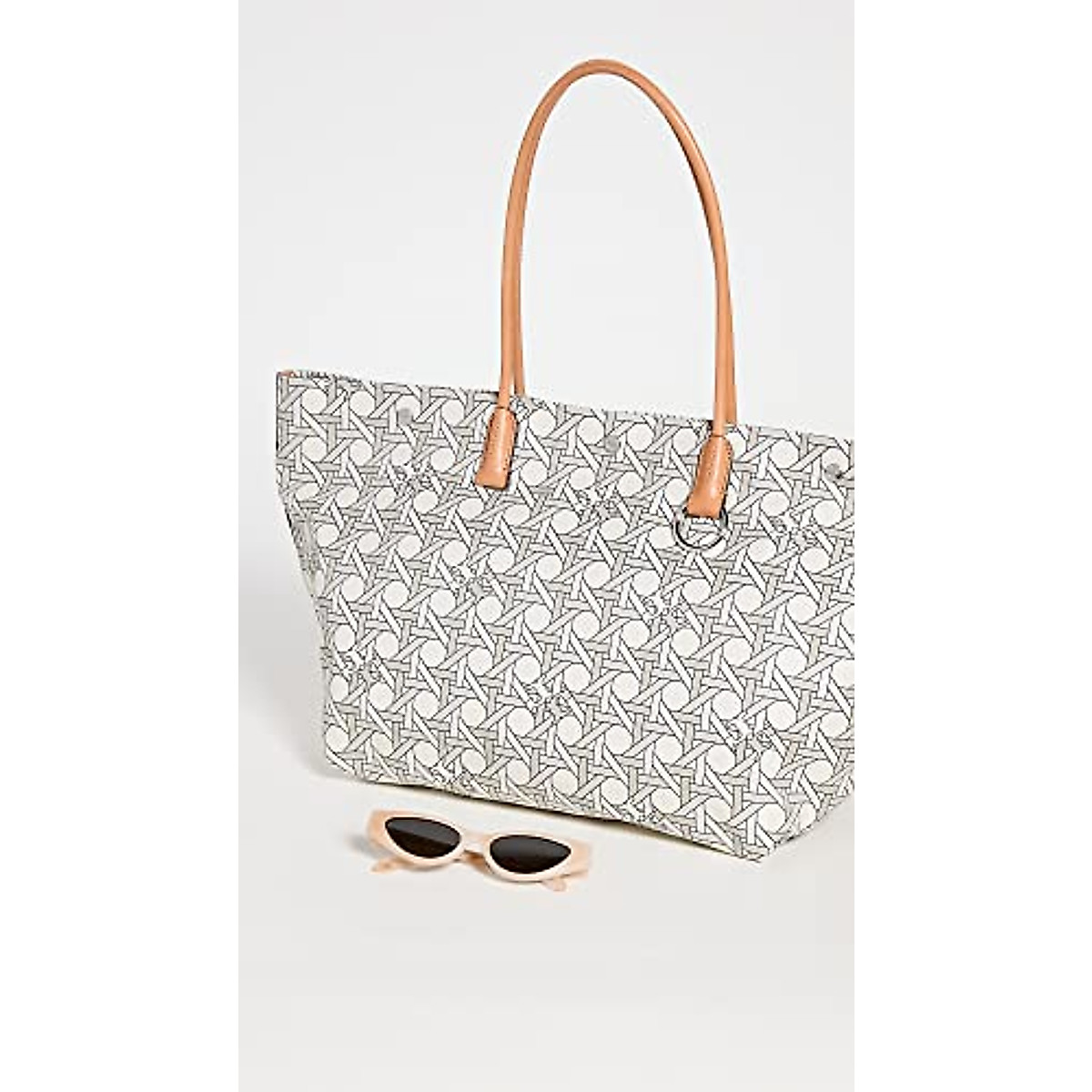 Tory Burch Women's Canvas Basketweave Tote, New Ivory Basketweave, Off White, Print, One Size