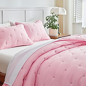 Joyreap 3 Pieces Quilt Set Queen Size Pink, Microfiber Lightweight Quilt Bedding Set, Bedspread Coverlet Bed Cover for All Season, 1 Quilt and 2 Pillow Shams- 90x90 inches