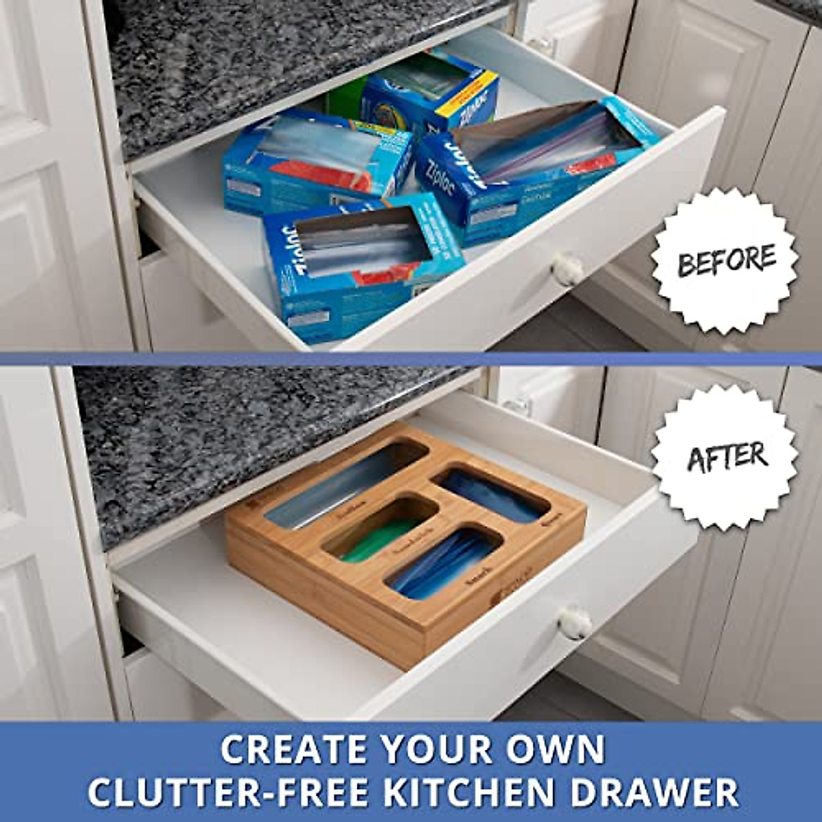 Ziplock Bag Organizer For Drawer - Plastic Bag Organizer - Storage Bag Organizer Kitchen Drawer- For Gallon Quart Sandwich And Snack Size Bags home & kitchen accessories