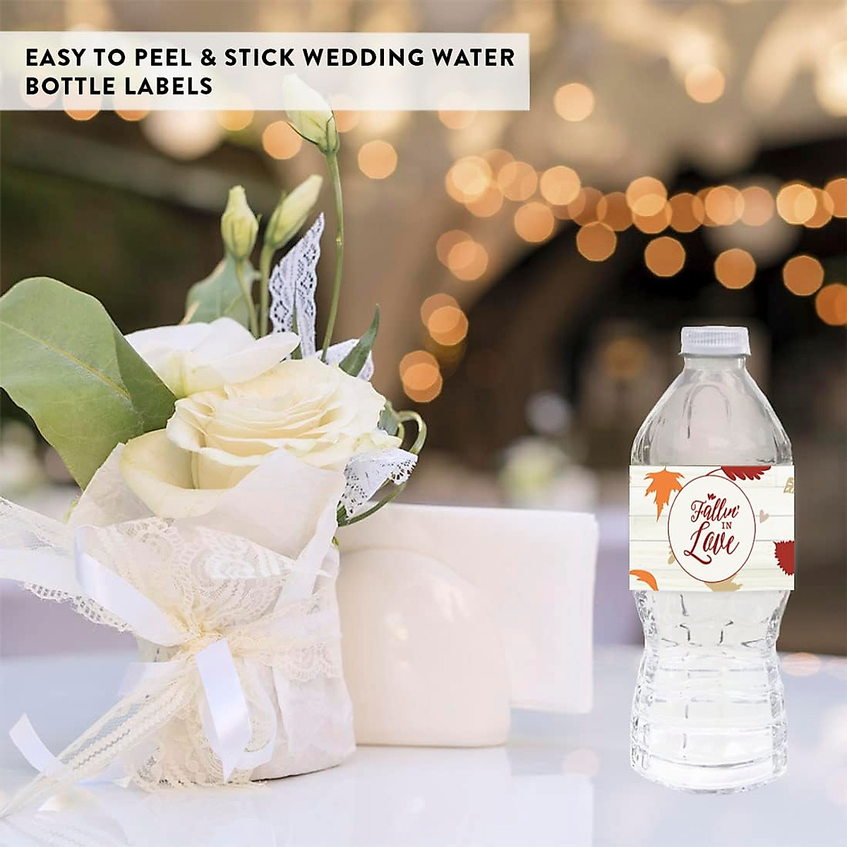 Andaz Press Fallin' in Love Autumn Fall Leaves Wedding, Water Bottle Labels, 20-Pack Fall Water Bottle Labels Wedding Water Bottle Labels Fall in Love Baby Shower Fall in Love Bridal Shower Favors