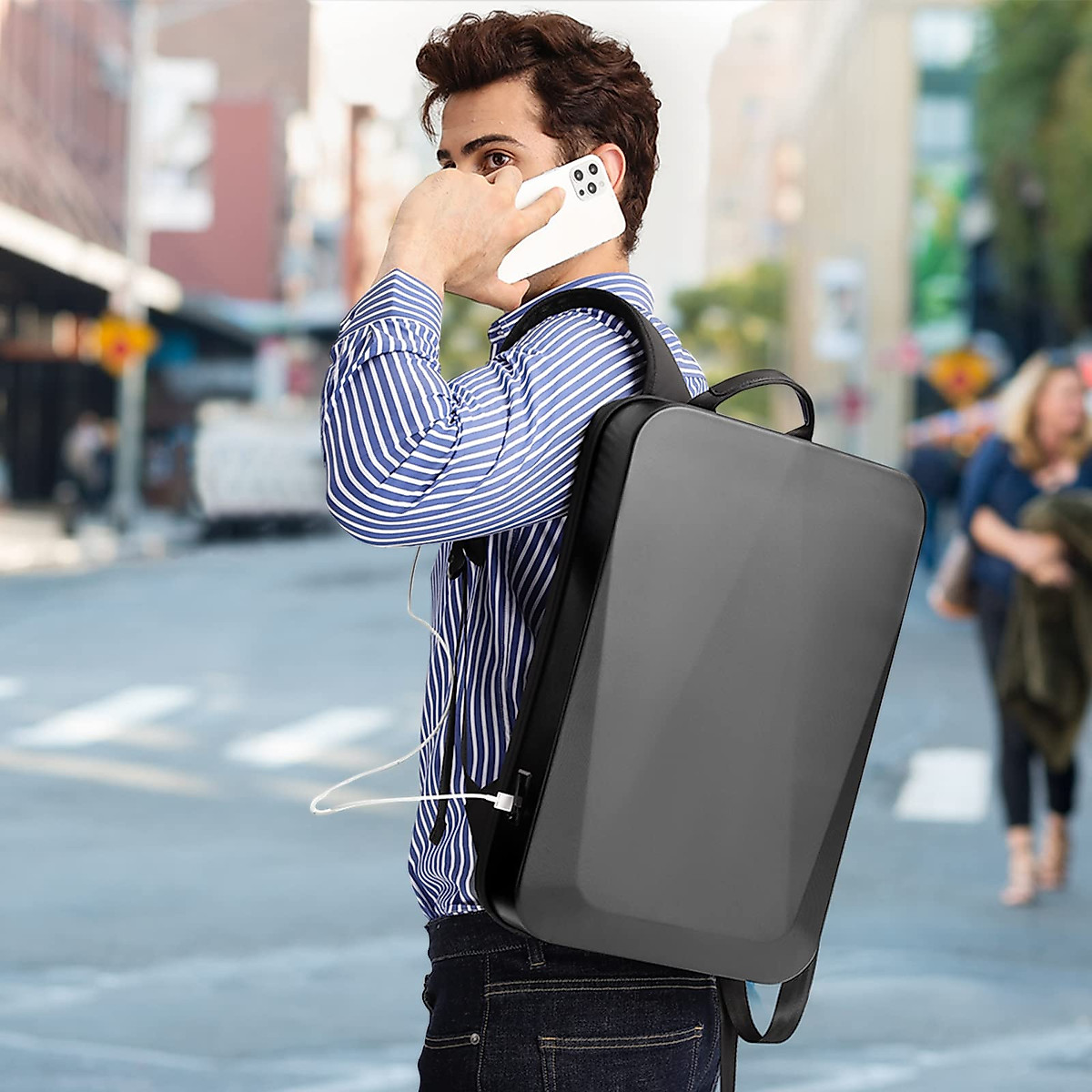 JUMO CYLY Anti-Theft Hard Shell Laptop Backpack, Waterproof Gaming Backpack with USB Charging Port Slim Bookbag with Lock For 17 Inch