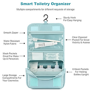 Mossio Hanging Toiletry Bag - Large Cosmetic Makeup Travel Organizer for Men & Women with Sturdy Hook (Beige)