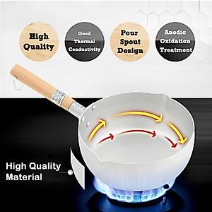 ICUUK Nonstick Saucepan 1.7 Quart Japanese Yukihira Saucepan With Wooden Handle And Silicone Mixing Spoon,Multipurpose Pot, Aluminum Alloy, Silver (7.1 inch)
