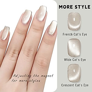 HOSAILY 15ml Cat Eye Gel Nail Polish, New Mirror Nude White Diamond Glitter Holographic Shiny Nail Polish with Magnet, Reflective Translucent UV Gel for Salon Home DIY Nail Manicure