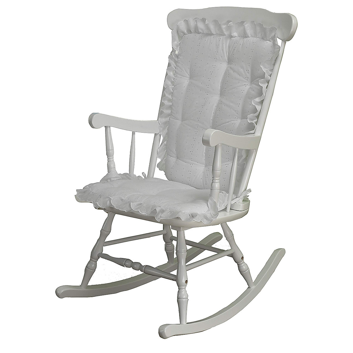 ABABY.COM Rocking Chair Cushion Pad Set - Machine Washable Seat and Seat Back Cushions, Seat Cover or Replacement Pads for Rocker or Glider, White Eyelet