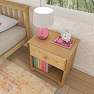 Max & Lily Classic Wood Nightstand with 1 Drawer, Kids Bedside Table/End Table, Small Nightstand for Bedroom, Natural