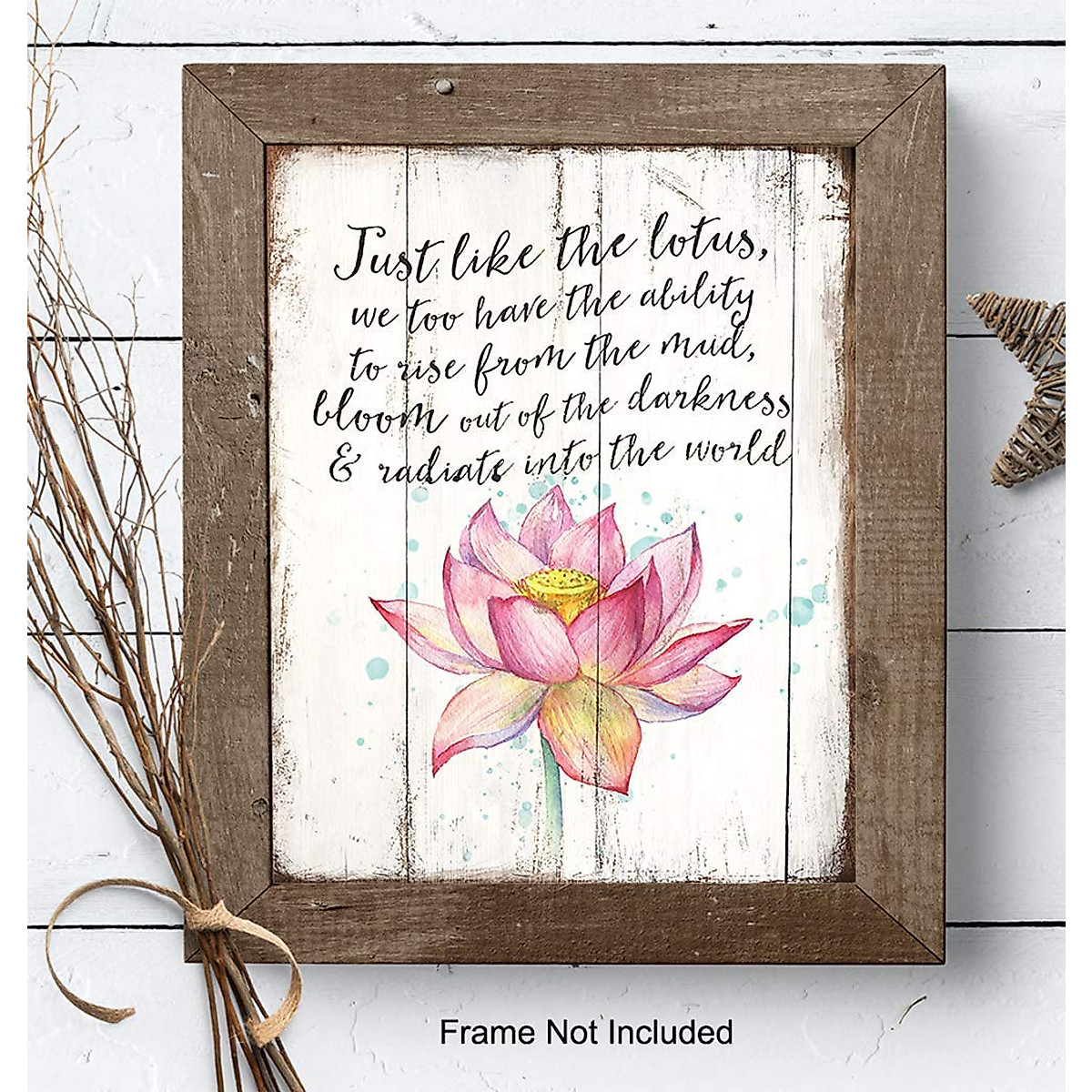 Inspirational Zen Art Print - 8x10 Motivational Lotus Wall Art Photo - Unique Spiritual Home Decor for Yoga Studio, Bathroom, Bedroom - Gift for Women, Meditation Buddha Fans - Unframed Poster