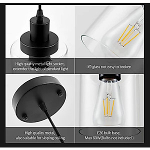 Industrial Pendant Lights, Modern Clear Glass Shade Pendant Lighting, Black Pendant Light Fixtures Ceiling Light, Farmhouse Pendant Lighting for Kitchen Island Hallway Porch Corridor Bedroom, 3-Pack