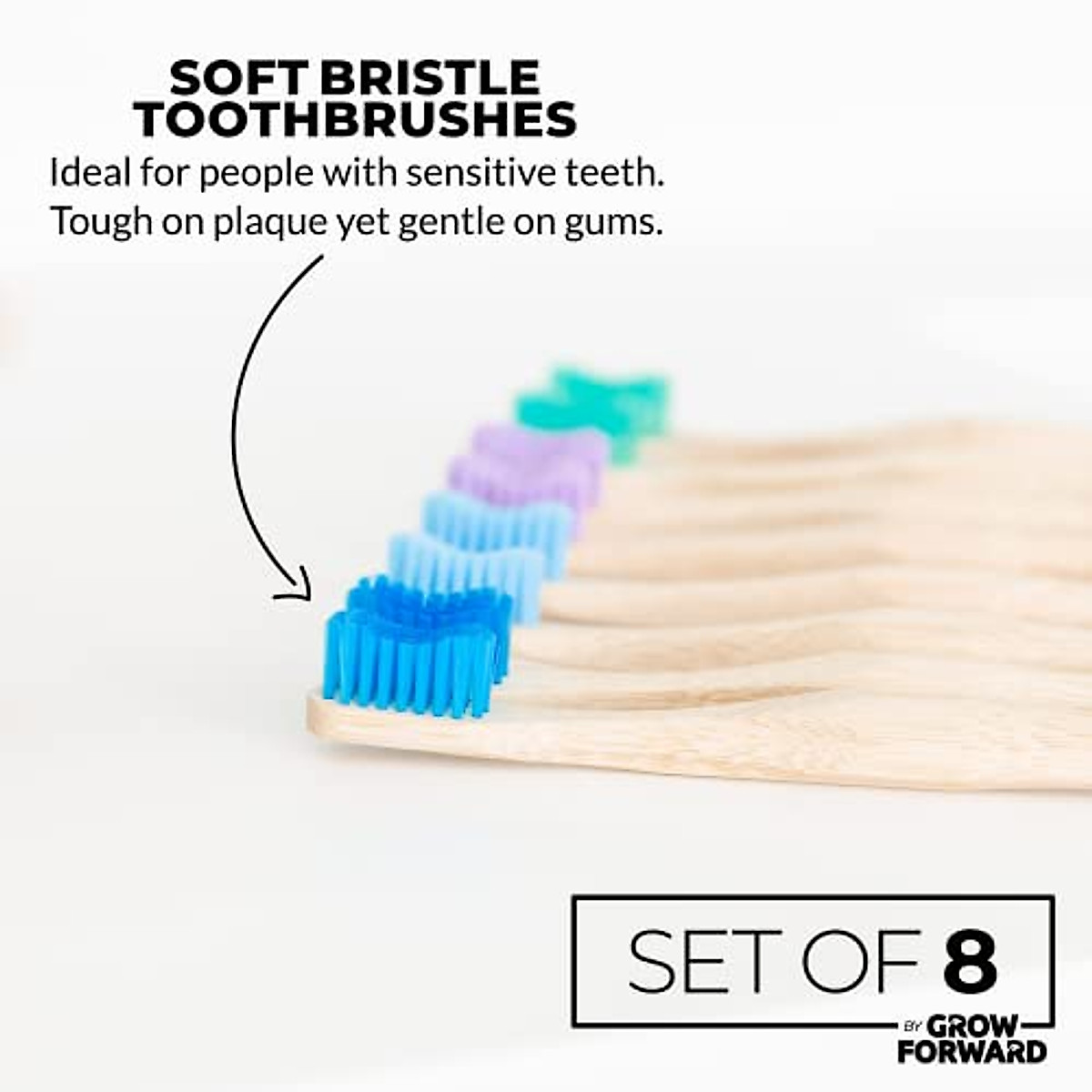 Grow Forward Premium Bamboo Toothbrushes Soft Bristles Toothbrushes - Manual Toothbrush Pack of 8 - Aesthetic Wooden Look - Natural Eco Friendly Sustainable Biodegradable Adult Tooth Brush