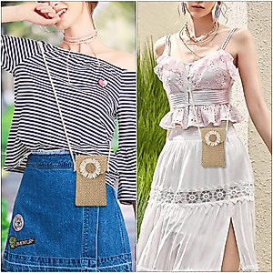 Soleebee Boho One Shoulder Crossbody Phone Bag Small Shoulder Bag Mini Wallet for Women Storage Bag Woven Leather Trim Phone Bag Compatible with Multiple Phone Sizes, Daisy A