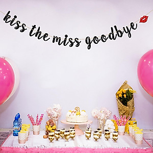 INNORU Kiss the Miss Goodbye Banner - Engagement Party Decor - Miss to Mrs Party Decorations Supplies, Bridal Shower Party Bunting Decorations, Black Glitter