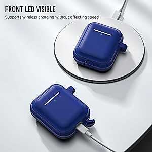 AirPods Case Silicone with Keychain, Soft Shock-Absorbing Protective Skin Accessories Earbuds Case Cover for Apple AirPods Wireless Charging Case, Front LED Visible-Navy Blue