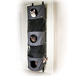 K&H PET PRODUCTS Hangin' Cat Condo Door Mounted Cat Furniture Cat Tree Classy Gray 5 Story High Rise
