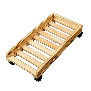 YGCBL Multifunction Portable Hand Trucks,Trolleywood Platform Dolly Transport Roller Wooden Movable Lightweight Computer Holder Moisture Proof with Brake Guardrail, 70Kg Capacity,Yellow,50X25X12Cm