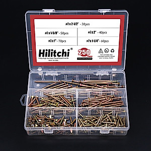 Hilitchi 250-Pcs #7 Phillips Bugle Head Coarse Thread Drywall Screw Assortment Kit, Carbon Steel Zinc Plated, Ideal Screw for Drywall Sheetrock, Wood, and More