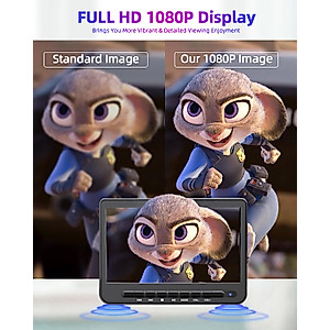 10.5" Portable DVD Player for Car with HDMI Input 1080P, DESOBRY Car DVD Player Dual Screen with Full HD Transmission,5-Hour Rechargeable Battery, Supports USB Input,Last Memory (1 Player + 1 Monitor)