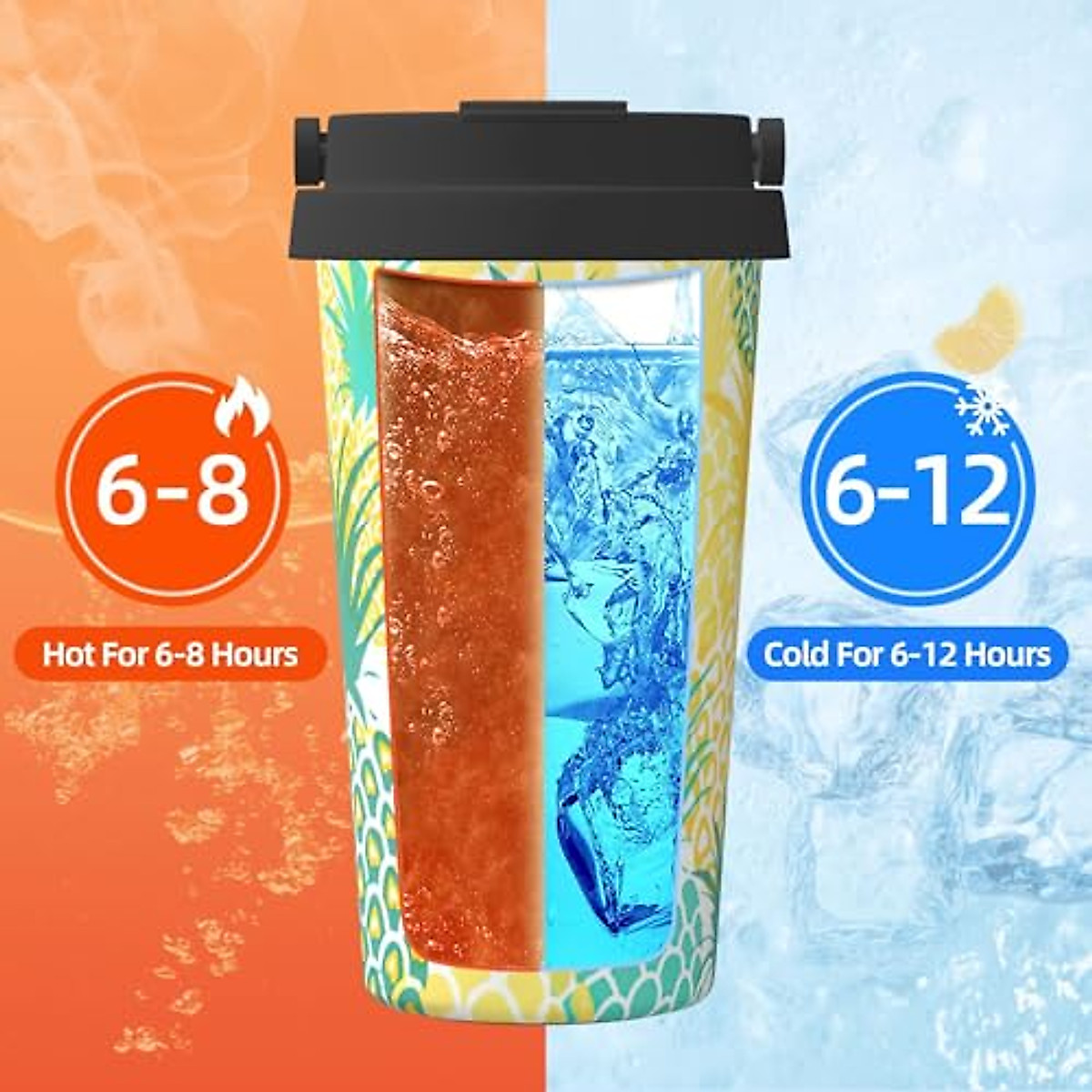 WANGXUEE Tropical Pineapple Print 500ml Stainless Steel Travel Tumbler Double Wall Vacuum Insulated Coffee Mug