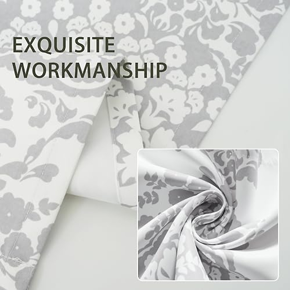 DriftAway Damask Curtains Valances for Windows Farmhouse Style Floral Medallion Patterned Samantha Kitchen Bedroom Livingroom Valance Curtain Single 52 Inch by 18 Inch Plus 2 Inch Header Gray