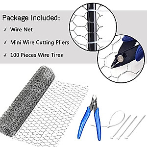 Chicken Wire Fencing Mesh 13.7 in x 237 in Poultry Wire Netting Hexagonal Galvanized Garden Fence Barrier for Pet Rabbit Chicken Fencing with 100 Pcs Cable Zip Ties and Mini Cutting Pliers