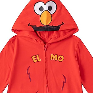 Sesame Street Boys’ Elmo or Cookie Monster Zip Up Long Sleeve Hooded Romper for Newborn, Infant and Toddler Kids