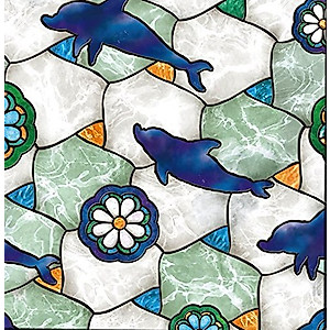 Emoyi Painted Dolphins Static Cling Window Film Privacy Glass Film for Office Bedroom Bathroom 17''X78.7''