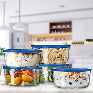 Klareware 7 Cup Glass Food Storage Containers Stackable Meal Prep Lunch Bento or leftover salad bowls 2 Piece Dish w BPA Free Lids (Blue)