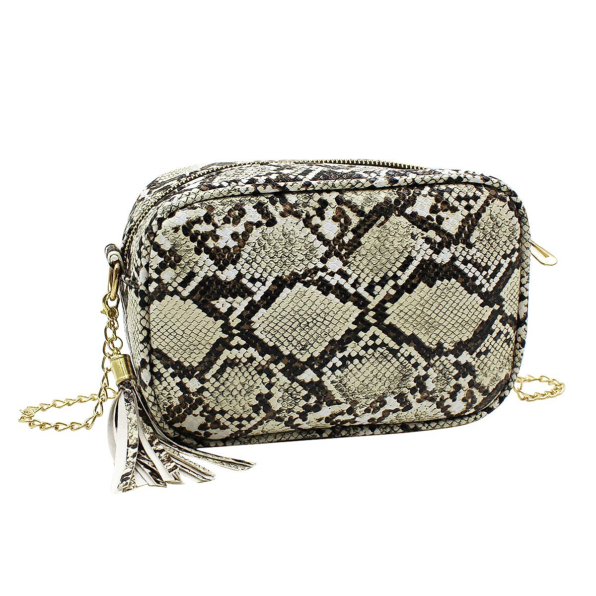 RARITYUS Women Girls Snakeskin Crossbody Purse Shoulder Bag with Fashion Cute Tassels Adjustable Strap for Women Teen Girls