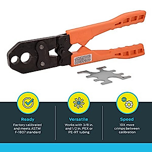 SharkBite 1/2 Inch to 3/4 Inch PEX Crimp Tool, Dual Head with Orange Handles, 23251