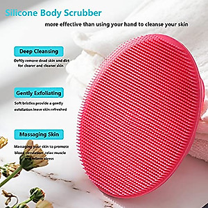 YEADMAL Silicone Body Scrubber Shower Cleansing Brush Pad Bath Exfoliating Soft Bristles SPA Massage Skin Care Tool,for Sensitive and All Kinds of Skin (Pink)