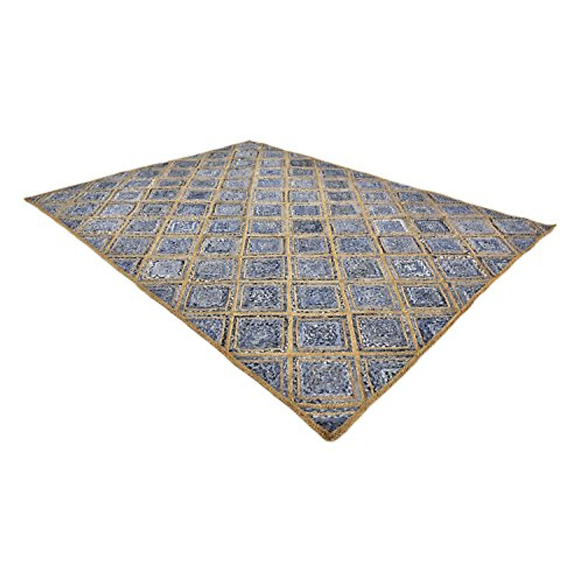 Unique Loom Braided Jute Collection Classic Quality Made Natural Hand Woven with Geometric Design Area Rug (9' 0 x 12' 0 Rectangular, Blue/ Natural)