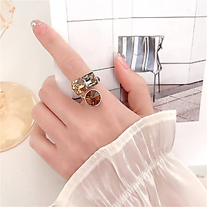 Geometric Crystal Statement Adjustable Open Ring for Women Girls Stacking Bezel Round Princess Cut Cube CZ Art Deco Finger Rings Comfort Fit Fashion Birthday Wedding Christmas Jewelry Gift Size8-10