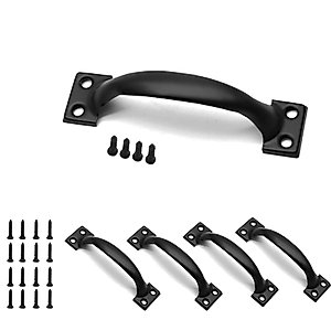 ROSKIO 4 "Bow Handle 100mm Cabinet Door Handles 5 Fitted with Screws Handles Set with Vintage Cabinet Pulls, Door Pull Handle for Garage, Shed, Gate Handles