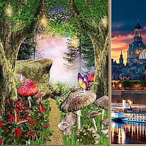 Brebasf Fantasy Forest Mushroom Home Window Film Abstract Oil Painting Style Green Trees Mushrooms Suitable for Living Room,Kitchen,bathroom-17.7W x23.6L in x1Pcs