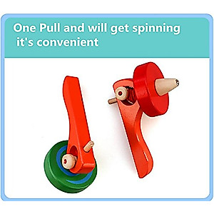 FQStech Wooden Spinning Top Gyroscope peg-top with Handle and Pull String Wire,can Last Long time, Color Random