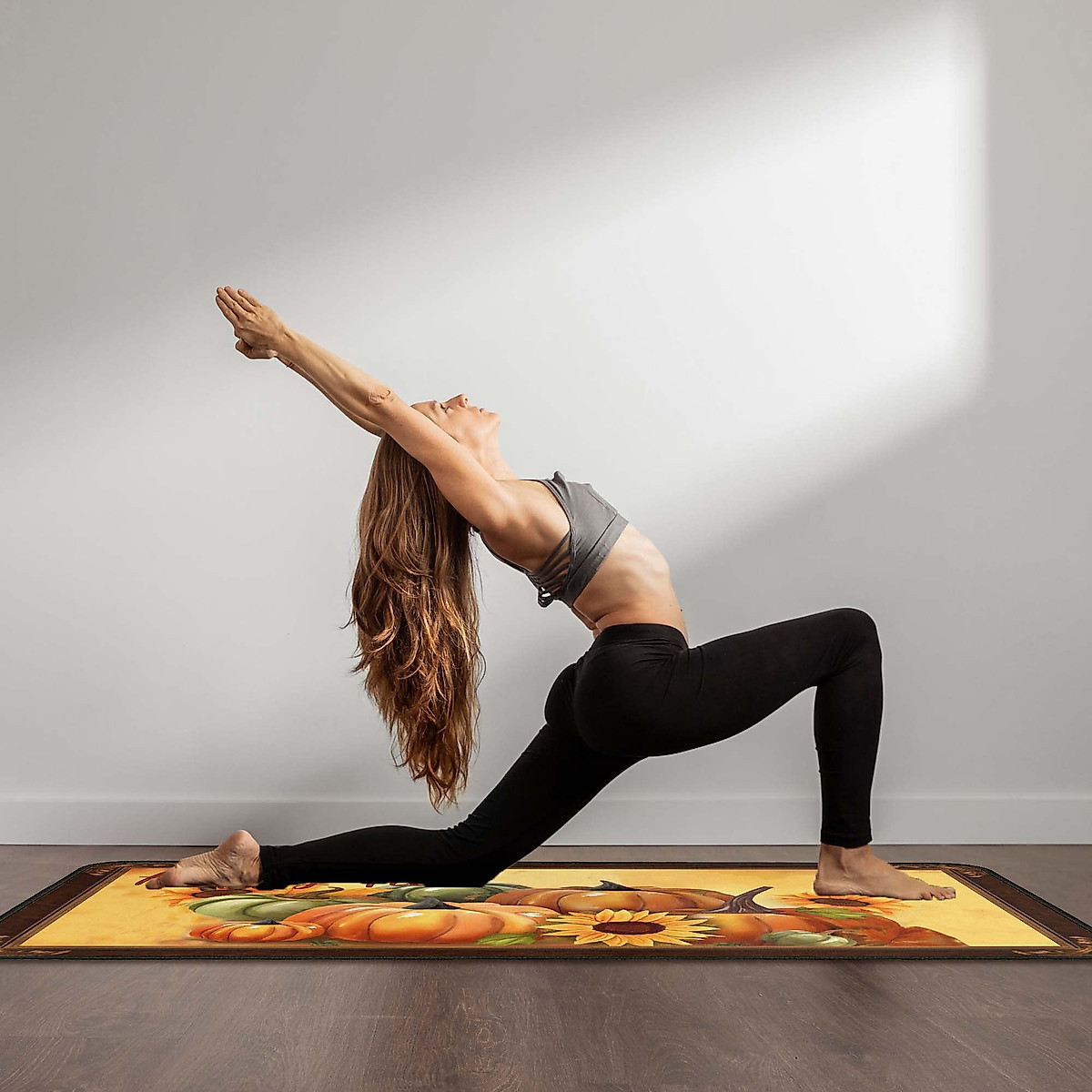 Happy Fall Pumpkin Decorative Kitchen Rugs Set of 2,Non Skid Washable, Home Seasonal Fall Holiday Party Autumn Harvest Thanksgiving Kitchen Mat 17"x47"+17"x30"