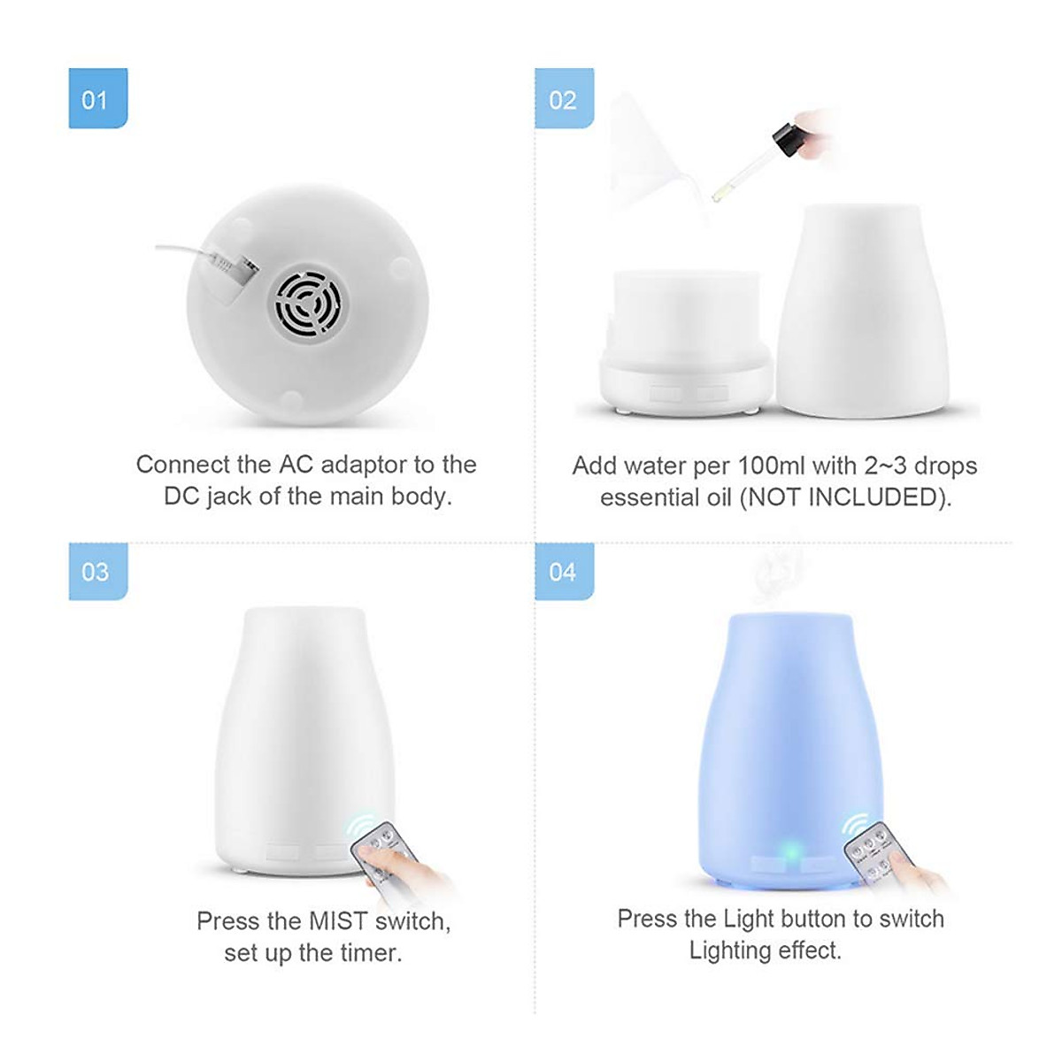 XINGFENSIFNE 300ml Cool Mist Humidifiers for Bedroom With 7 LED Night Light, Ultrasonic Aromatherapy Diffuser with Remote Control Whisper-Quiet Operation,Auto Shut-Off and Timer(3.9 x 6.3 inch)
