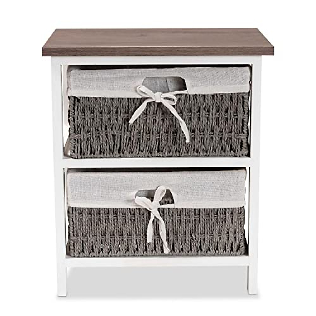 Baxton Studio Terena Modern Transitional Two-Tone Walnut Brown and White Finished Wood 2-Basket Storage Unit