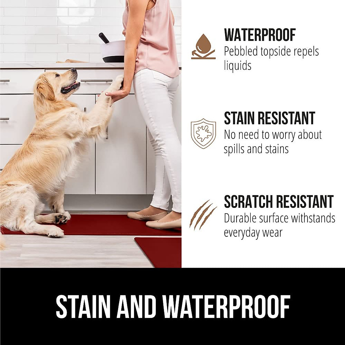 Gorilla Grip Antifatigue Mat Set of 2 and Rug Grippers 12 Pack, Antifatigue Mats Size 17x48 and 17x24 in Red, Supportive Memory Foam, Rug Grippers are Dual Sided Flexible Carpet Gripper, 2 Item Bundle