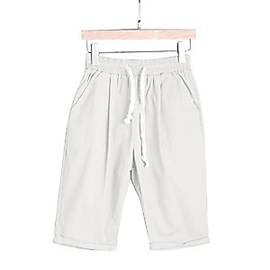 Shorts for Women High Waist Casual Summer, Half Length Printed Linen Short Workout Yoga Short Athletic Short Biker Shorts(White,XL)