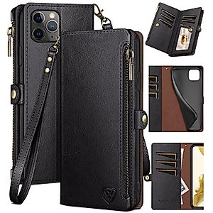 XcaseBar for iPhone 11 Pro Max 6.5" Wallet case with Zipper Credit Card Holder【RFID Blocking】, Flip Folio Book PU Leather Phone case Shockproof Cover Women Men for Apple 11 ProMax case Black