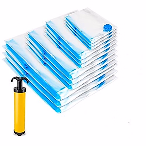 WonderWorker Press, 12 Vacuum Storage Bags, Nearly 80% More Compression Than Other Brands, Storage Bags for Bedding, Pillow, Blankets, Clothes etc.