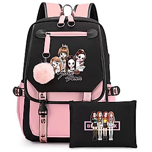 BEBBEE Unisex Bangtan boys Lisa Rose JISOO Jennie Kawaii Laptop Backpack Middle School Students Bookbag Outdoor Daypack for Girls Boys School (R)