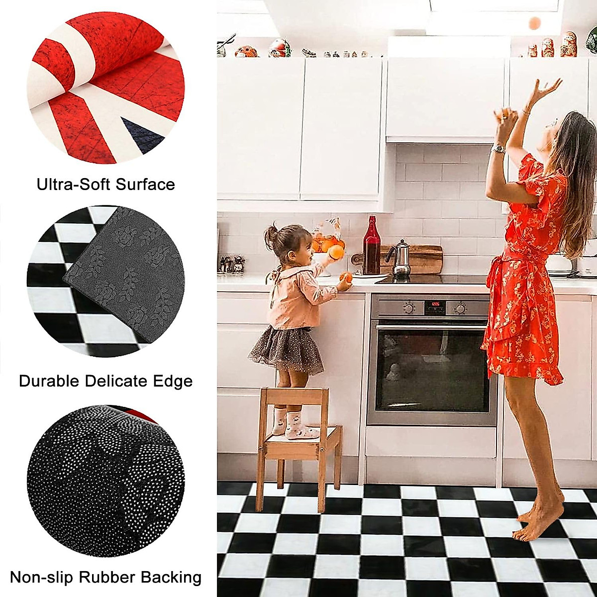 Area Rug White Black Checkered Ceramic Tiles Pattern Seamless Washable 4x6 feet Rugs for Bedroom Kitchen Living Room Non Slip Outdoor Carpets Soft Mats for Home Playroom Decor