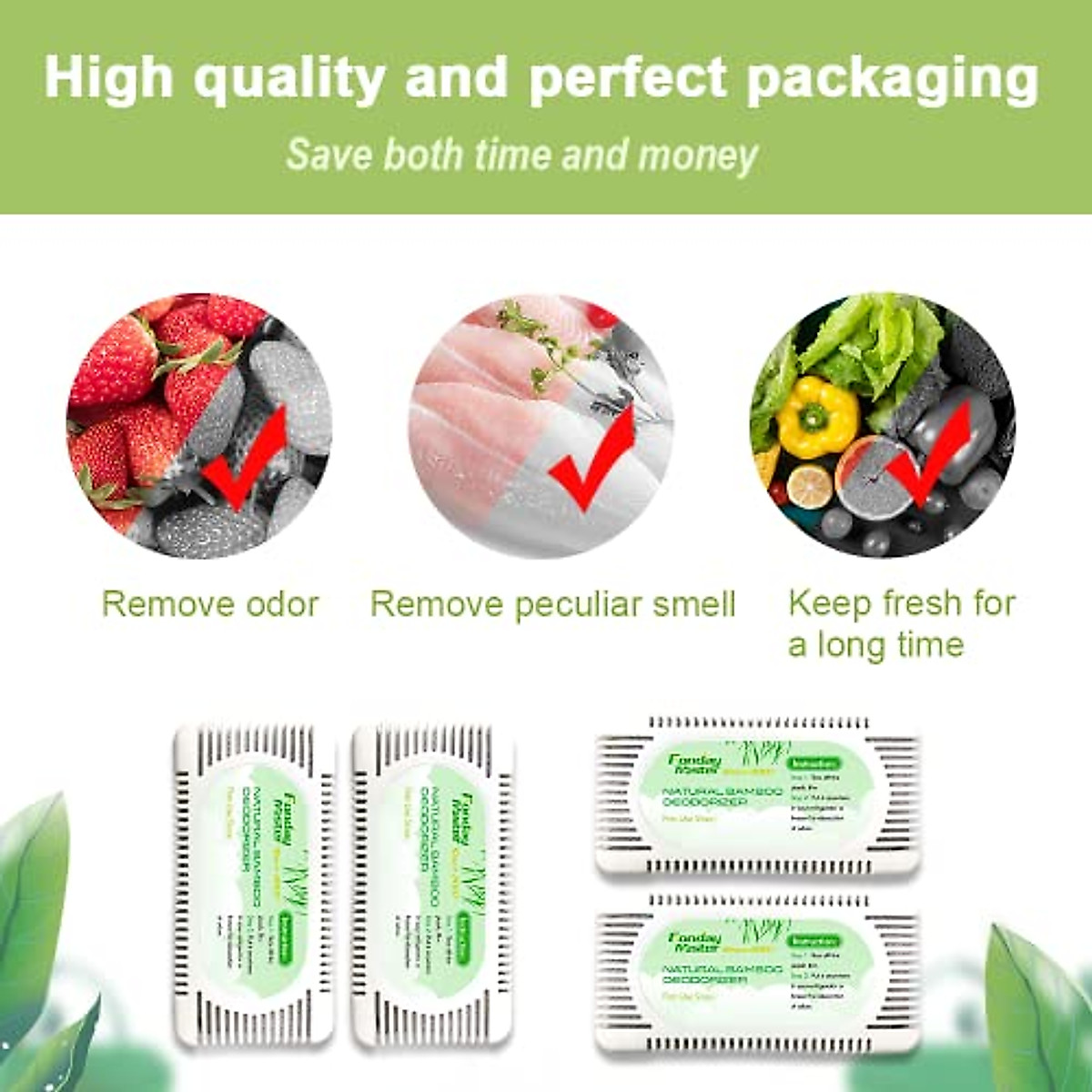 2Packs Refrigerator Deodorizer(60g Each Pack)， Fonday Odor Eliminator for Fridges Freezers Coolers & Lunch Boxes, Bamboo Charcoal Fridge Deodorizer, More Effective Than Baking Soda
