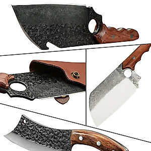 9/11pcs Chef's Knife Set - Hand Forged Boning Knife, High Carbon Steel Chef's Knife, Full Tang Bone Cleaver with Sheath, Serbian Cleaver for Outdoor Camping, BBQ, Kitchen (11)